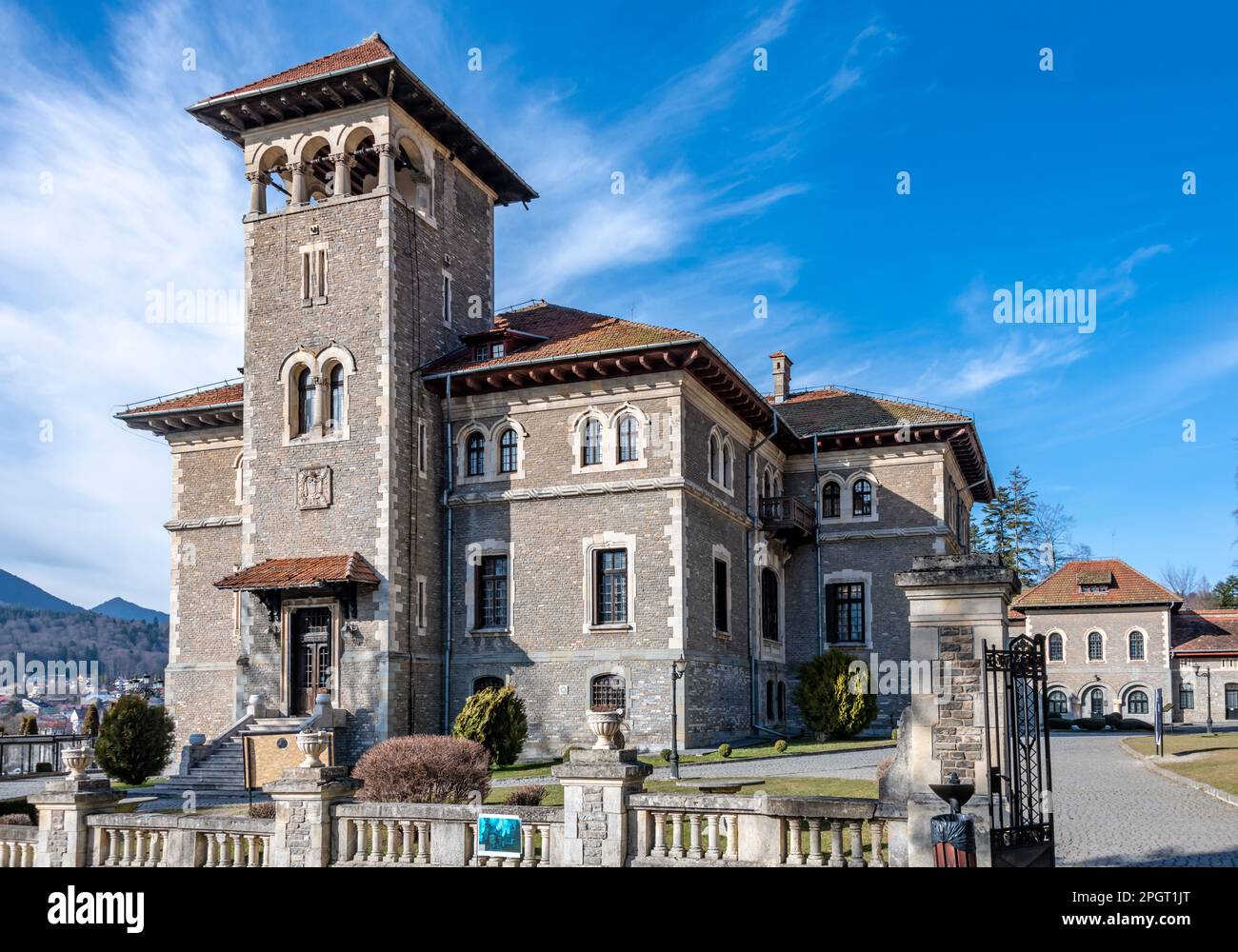 Exterior of Cantacuzino Castle in the Bucegi Mountains, Romania. Used ...