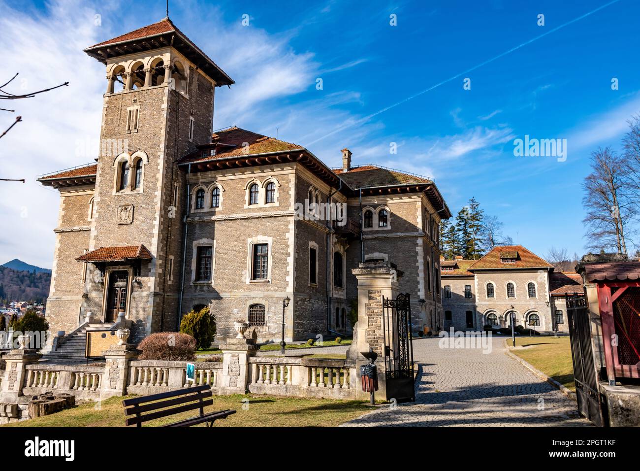 Exterior of Cantacuzino Castle in the Bucegi Mountains, Romania. Used ...