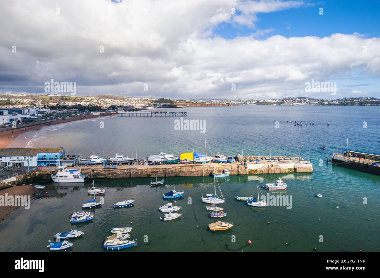 Aerial view of Paignton Harbour and South Quay from a drone, Paignton ...