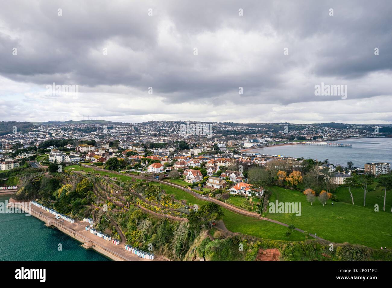 Aerial view of Roundham Head and Goodrington Promenade from a drone ...