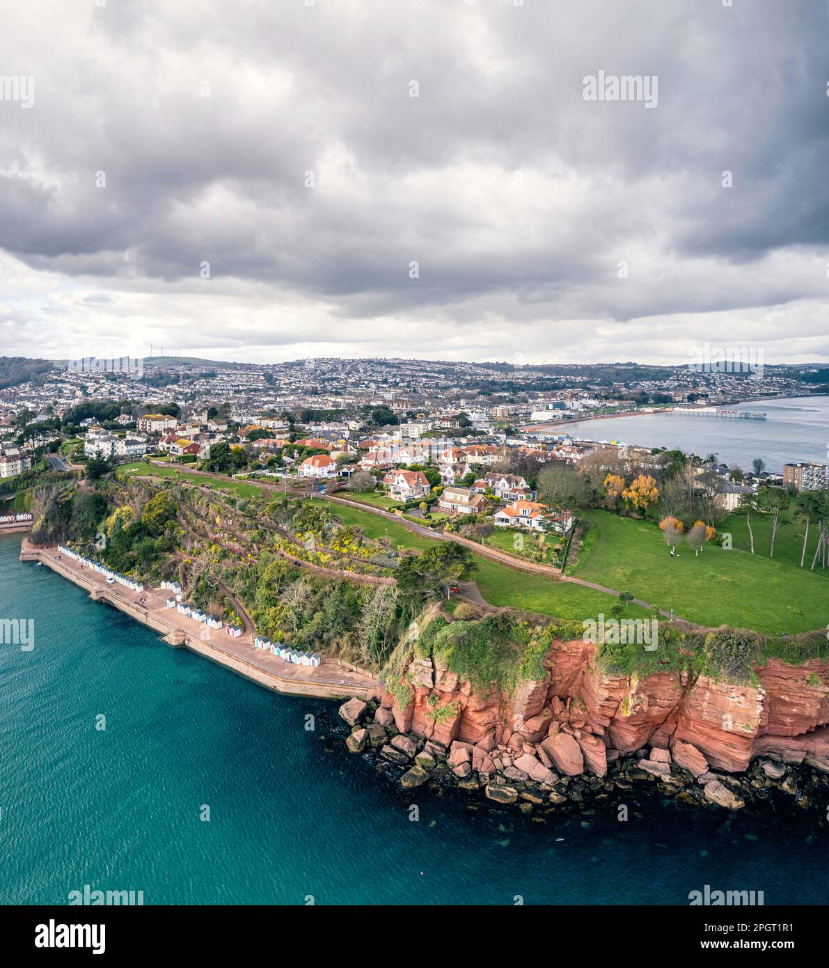 Aerial view of Roundham Head and Goodrington Promenade from a drone ...
