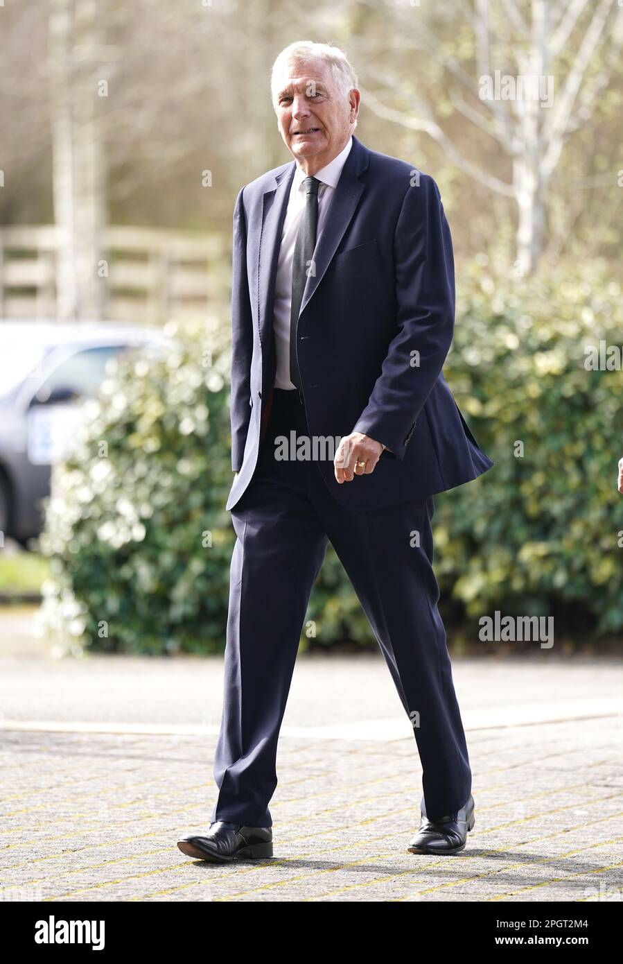 Sir Trevor Brooking arrives ahead of a funeral service for sport ...