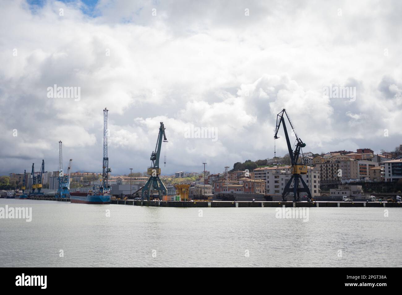 Industrial view. Working crane in the port, The Cargo in the Port Pier ...