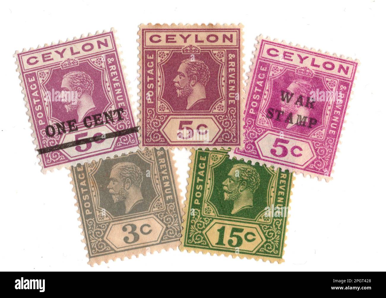 Vintage mint postage stamps from Ceylon isolated on a white background ...