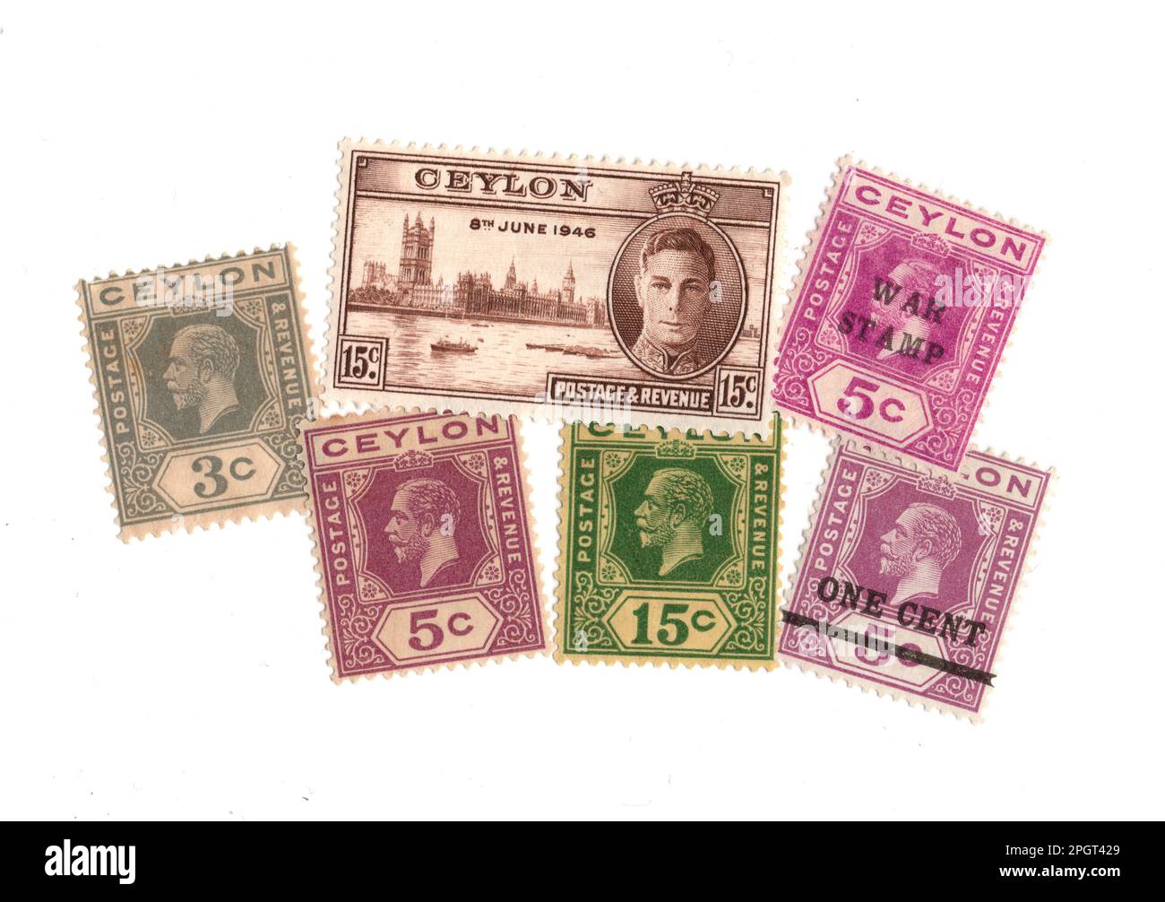 Vintage mint postage stamps from Ceylon isolated on a white background ...