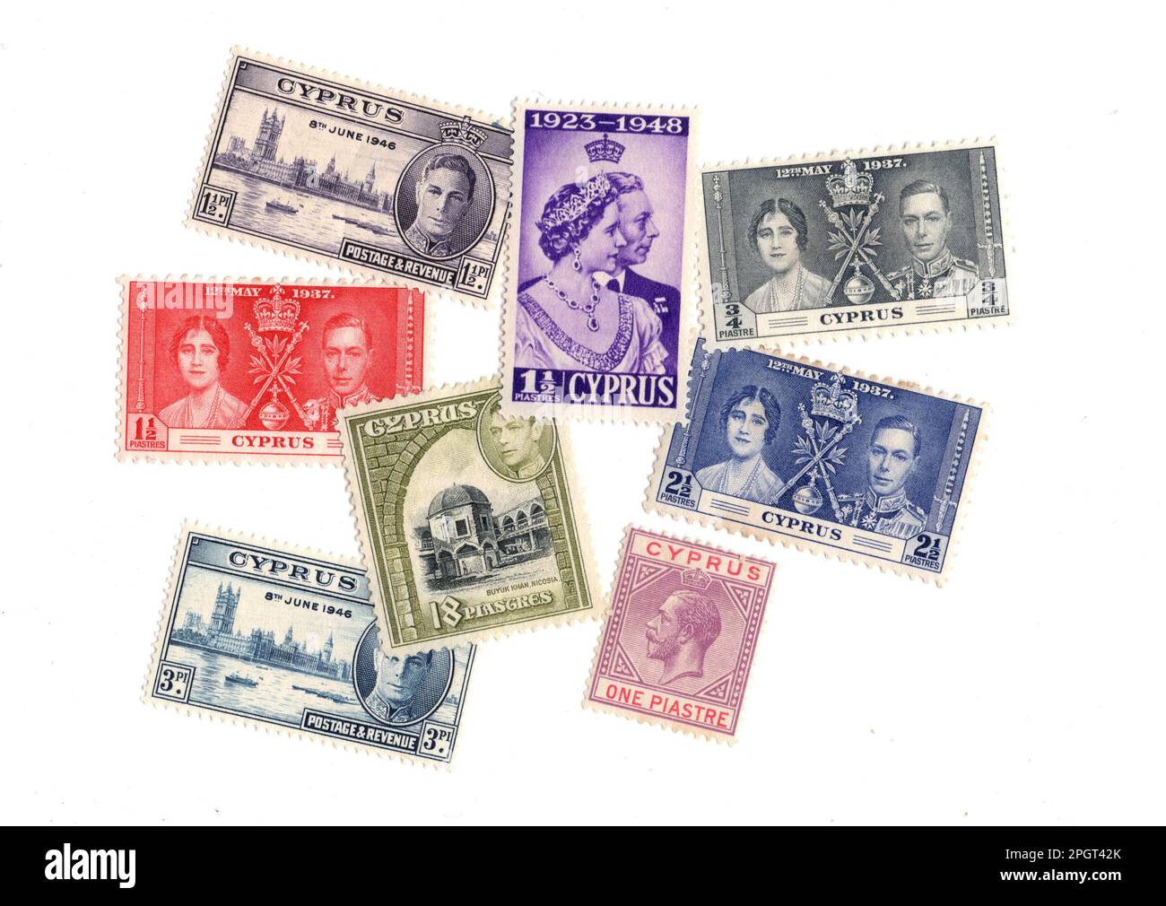 Vintage mint postage stamps from Cyprus isolated on a white background ...