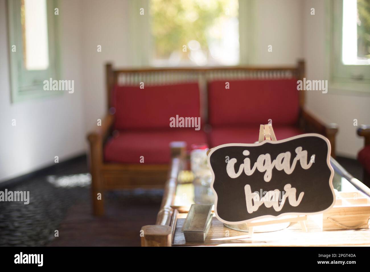 Cigar bar wedding reception party table sign Stock Photo - Alamy