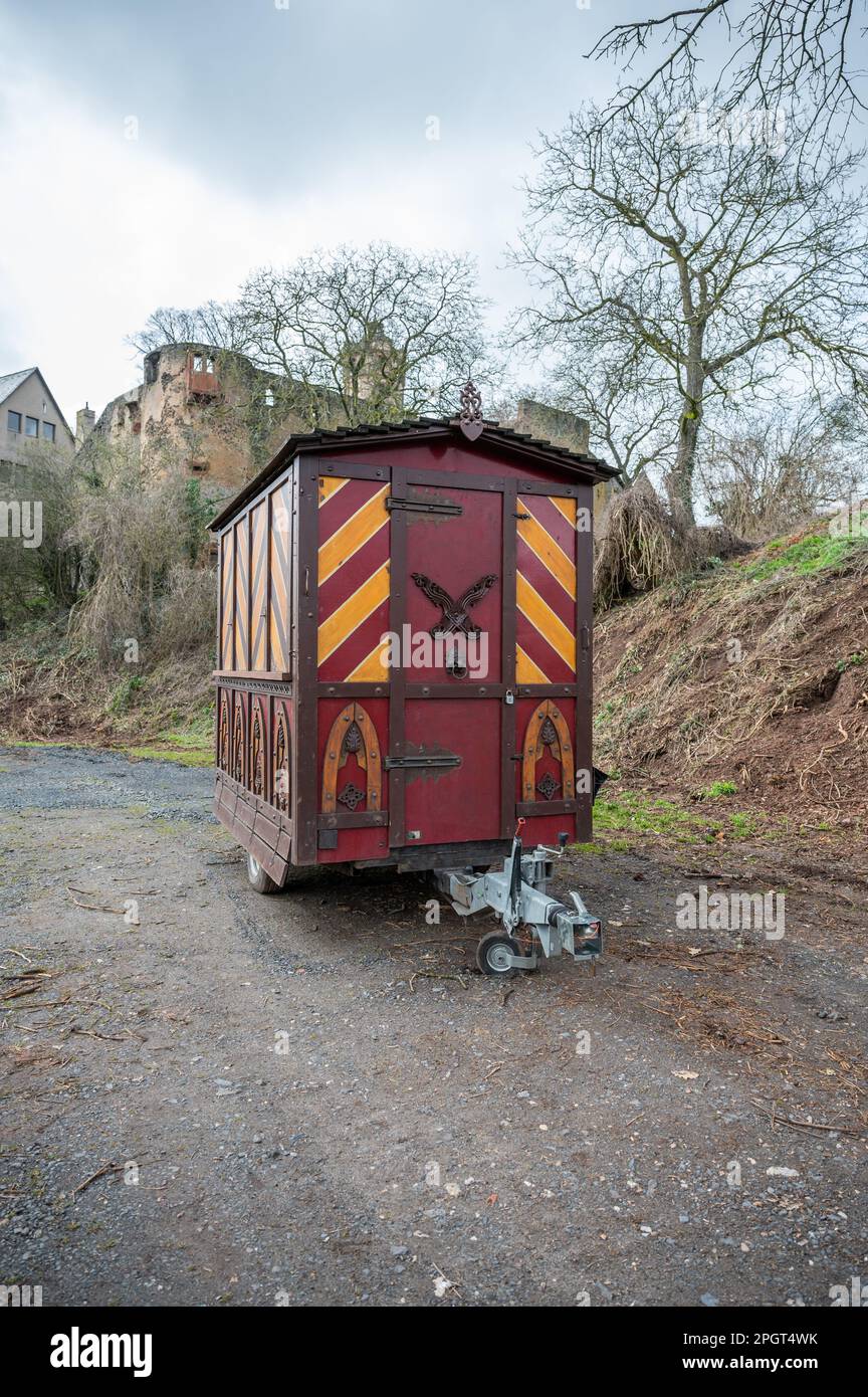 Decorative Trailer made of wood, Christmas market stand on a trailer in ...