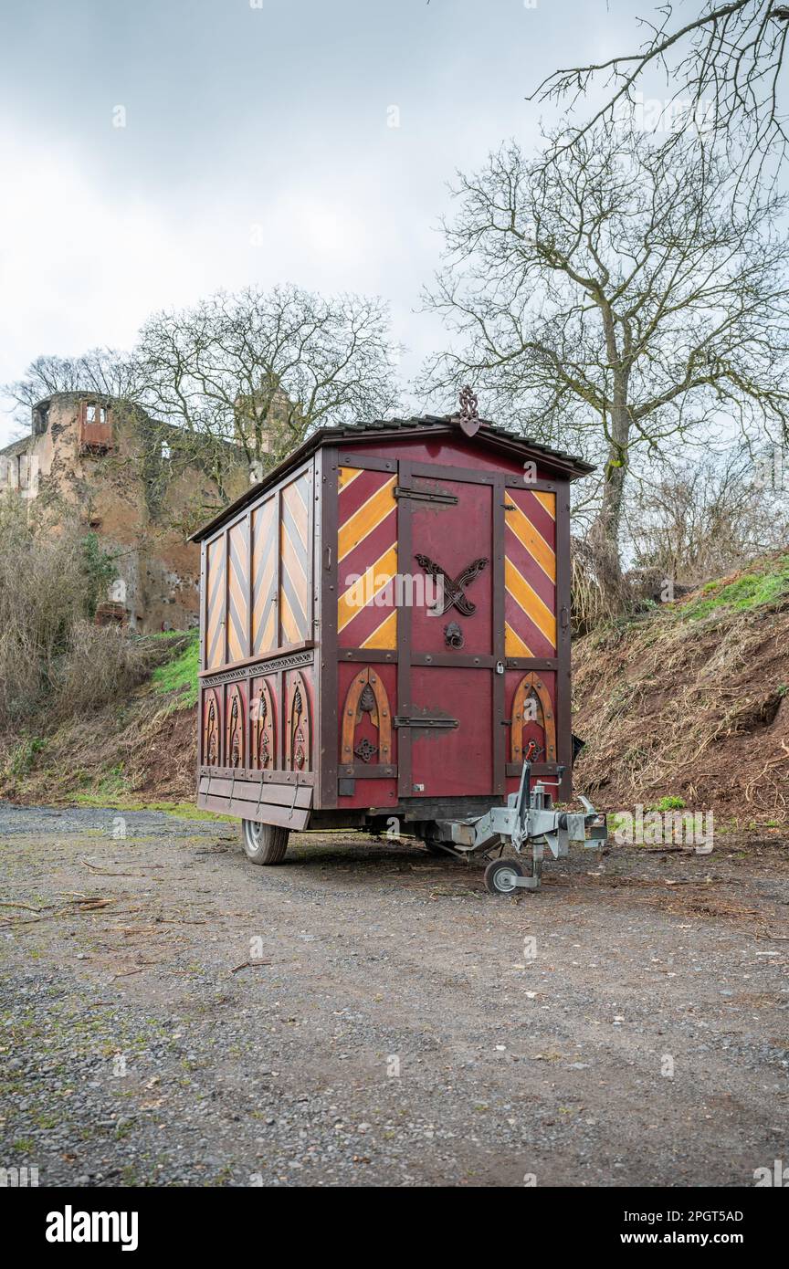 Decorative Trailer made of wood, Christmas market stand on a trailer in ...