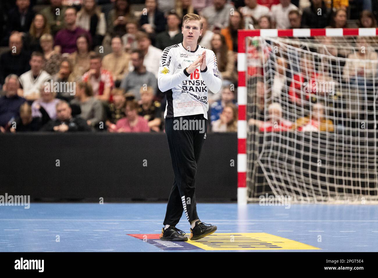 Aalborg, Denmark. 23rd Mar, 2023. Tobias Thulin (16) of GOG seen during ...