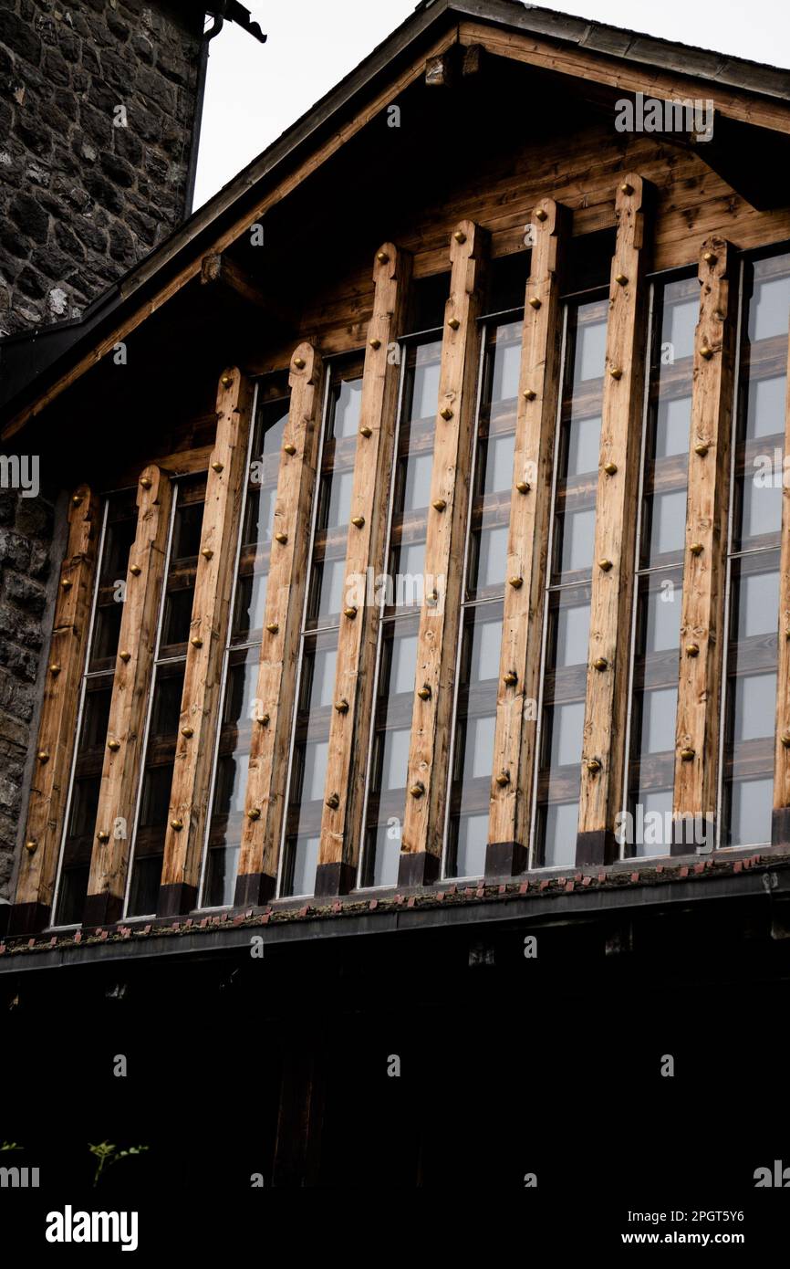 An architectural wooden building large with expansive windows Stock ...