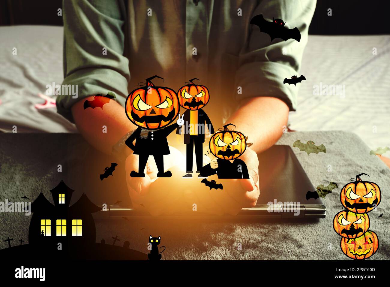 Relaxing day at home with Halloween cartoons Devil's Pumpkin and Castle ...