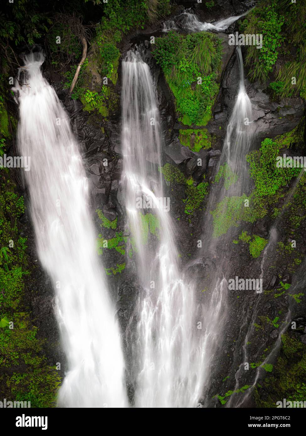 An aerial view of the stunning Pozo Azul waterfall in Costa Rica ...