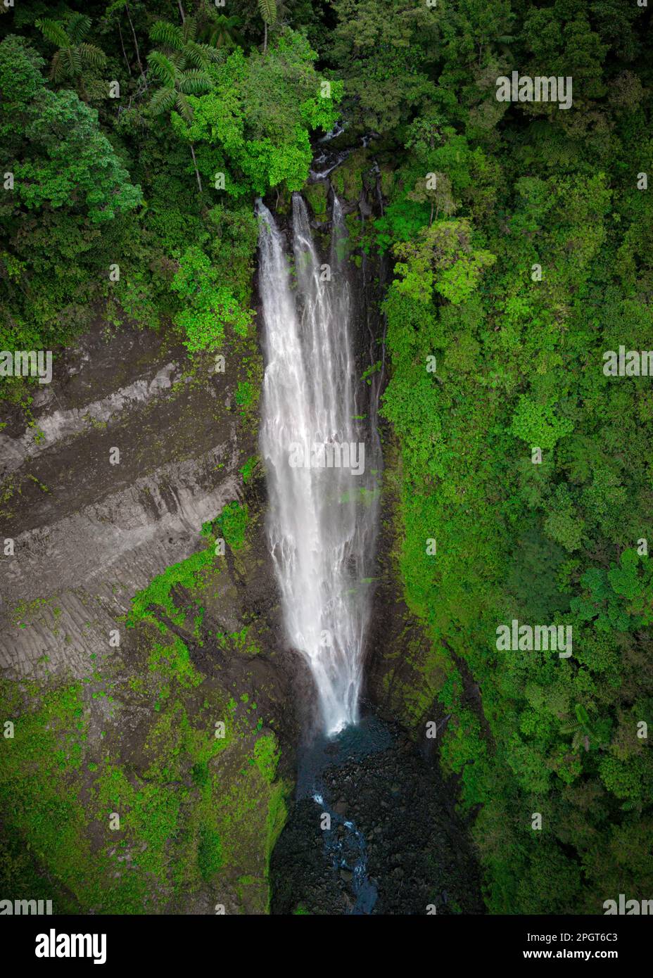 An aerial view of the stunning Pozo Azul waterfall in Costa Rica ...
