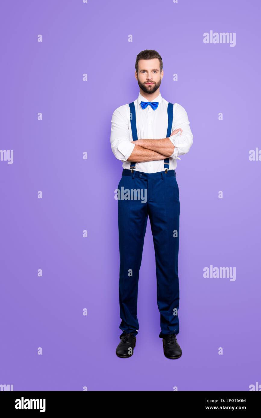 Full size full body portrait of famous talented singer in blue ourfit ...