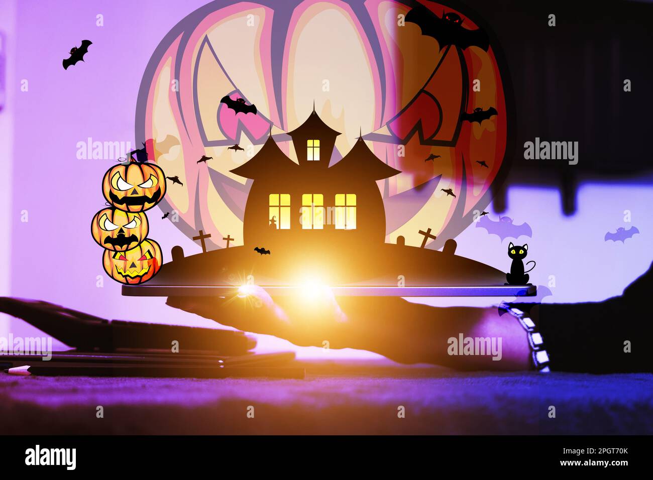 Relaxing day at home with Halloween cartoons Devil's Pumpkin and Castle ...