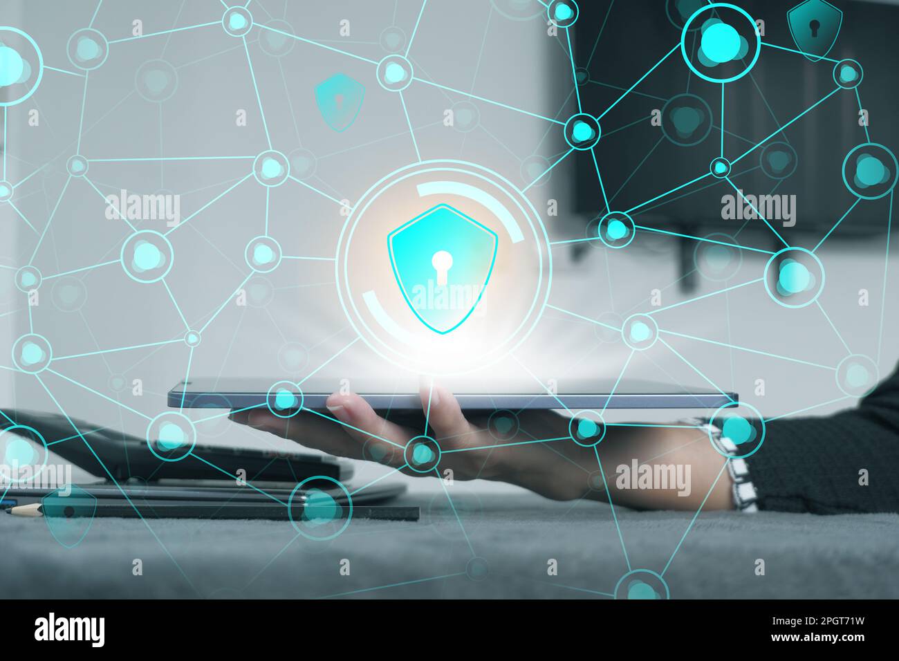 Data protection privacy concept. GDPR. Cyber security network. Hand ...