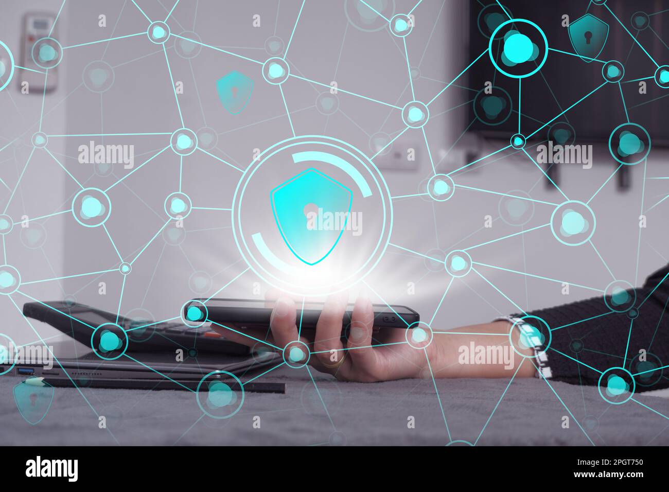 Data protection privacy concept. GDPR. Cyber security network. Hand ...