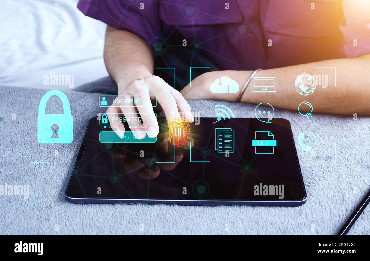 Concept : Cybersecurity Global network security technology, protect ...