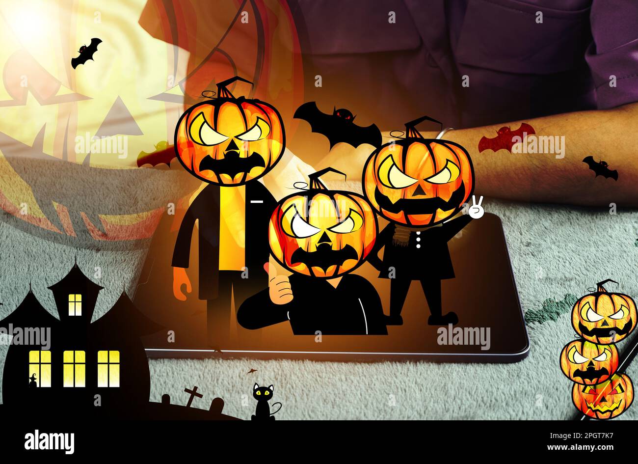 Relaxing day at home with Halloween cartoons Devil's Pumpkin and Castle ...
