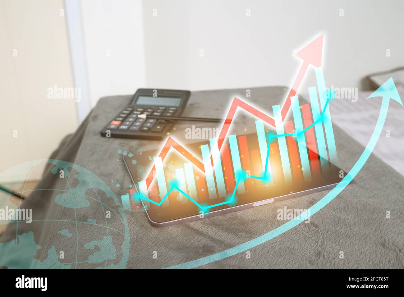 business growth plan with virtual hologram chart Calculate earnings and ...