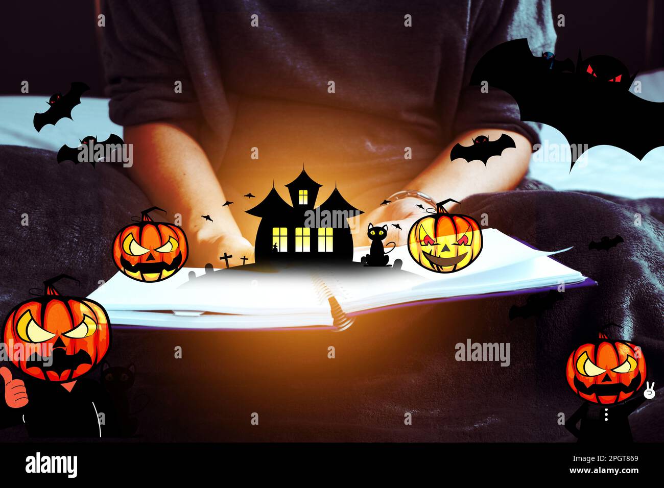 Relaxing day at home with Halloween cartoons Devil's Pumpkin and Castle ...