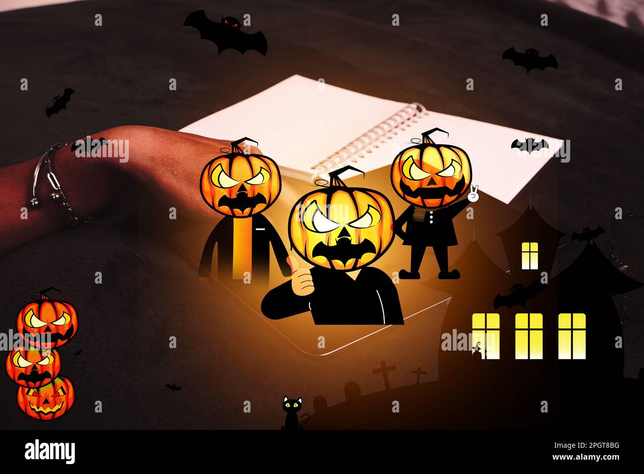 Relaxing day at home with Halloween cartoons Devil's Pumpkin and Castle ...