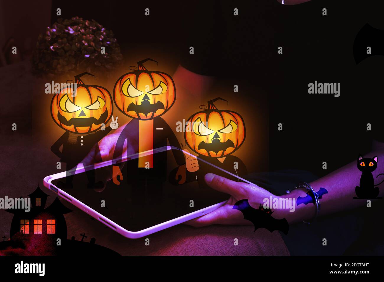Relaxing day at home with Halloween cartoons Devil's Pumpkin and Castle ...