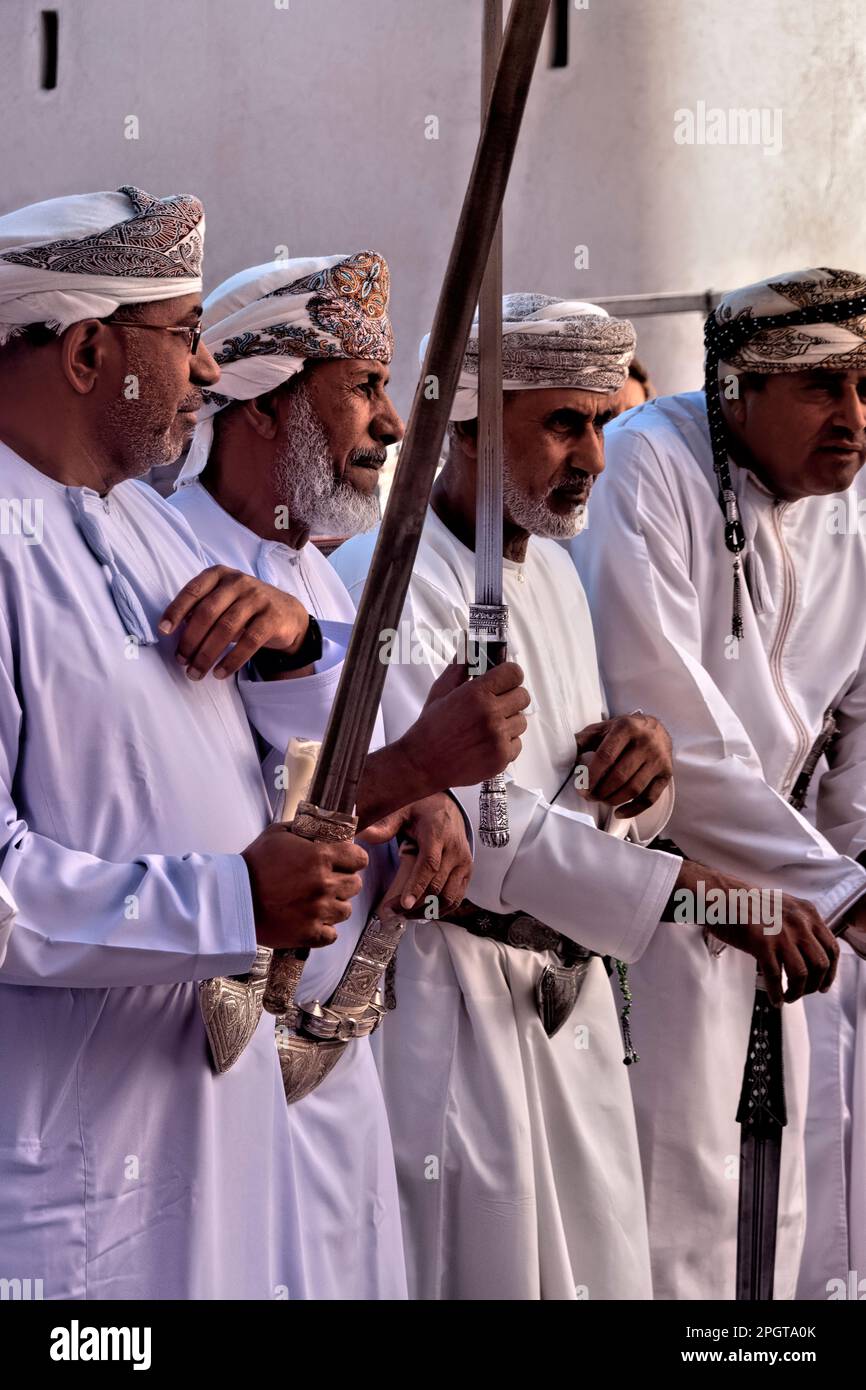 Traditional Omani sword (khanjar) dance, Nizwa, Oman Stock Photo - Alamy