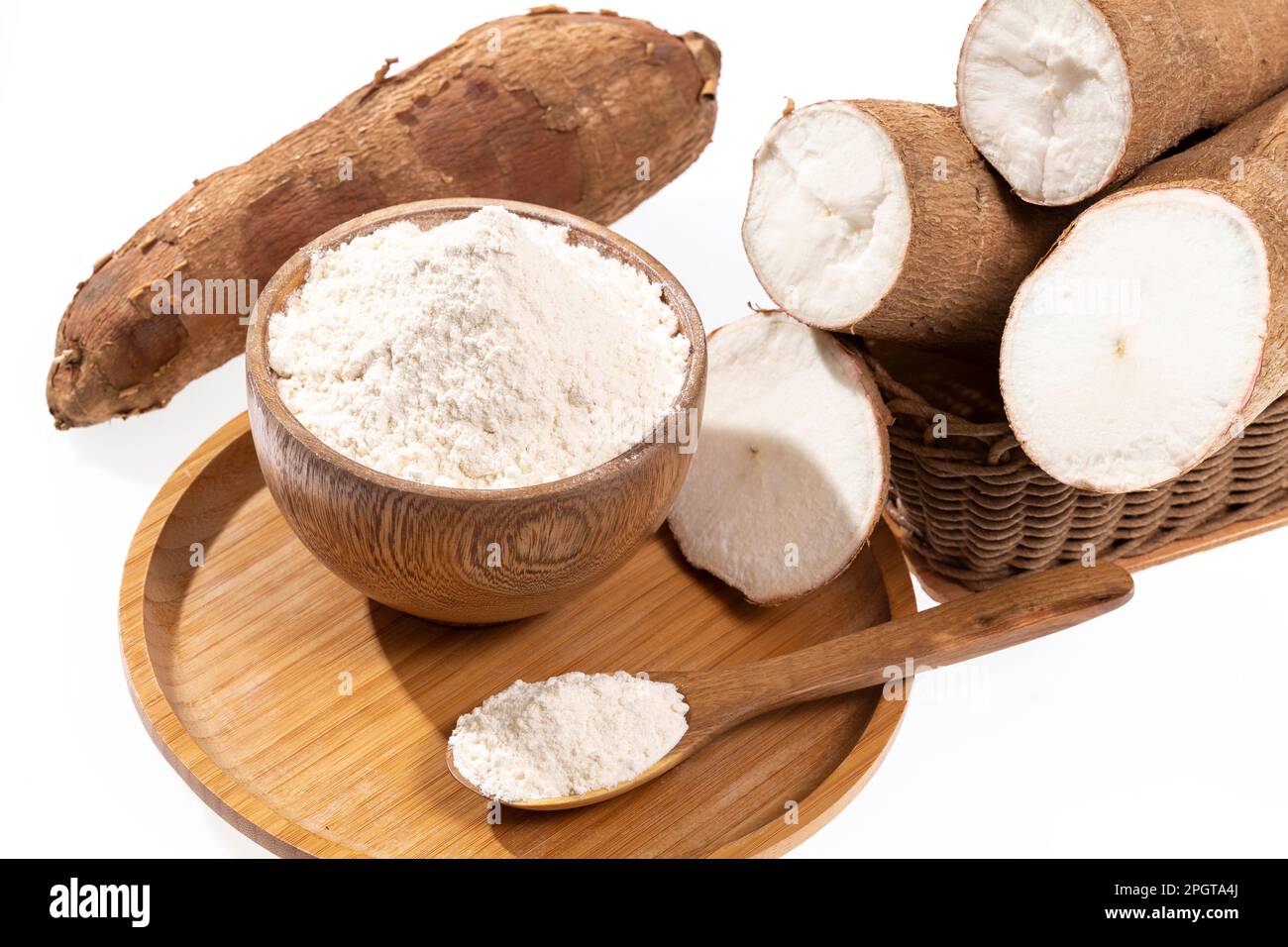 Raw Cassava Tuber And Starch - Manihot Esculenta; On White Background Stock Photo - Alamy