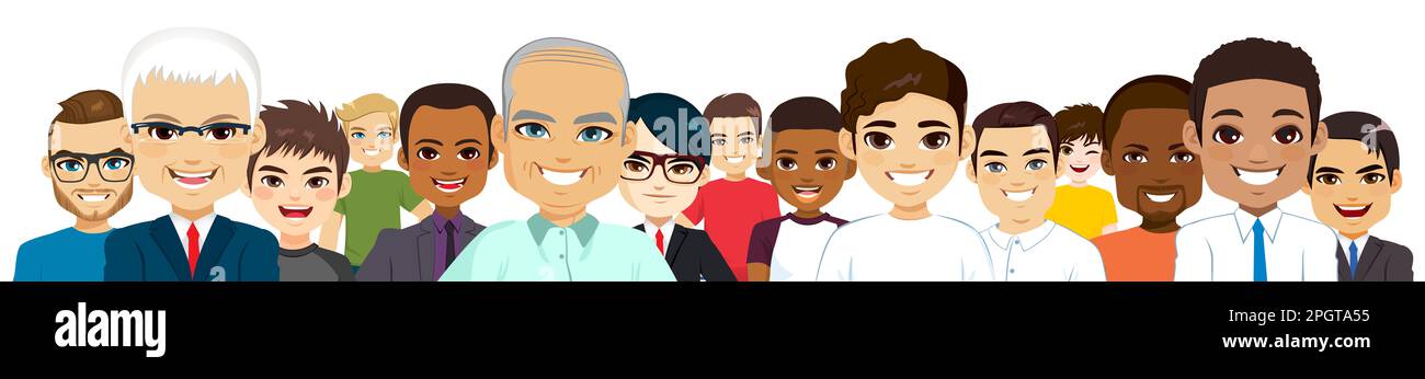 Portrait of multicultural multiethnic crowd of different men isolated ...