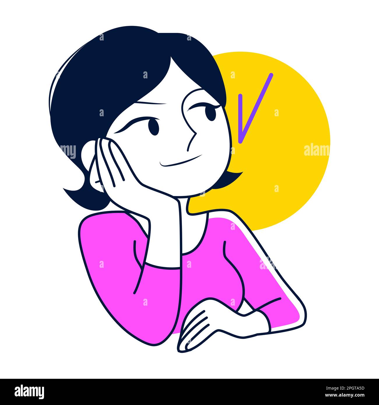 Woman thinking next to a clock. Planning schedule concept illustration ...