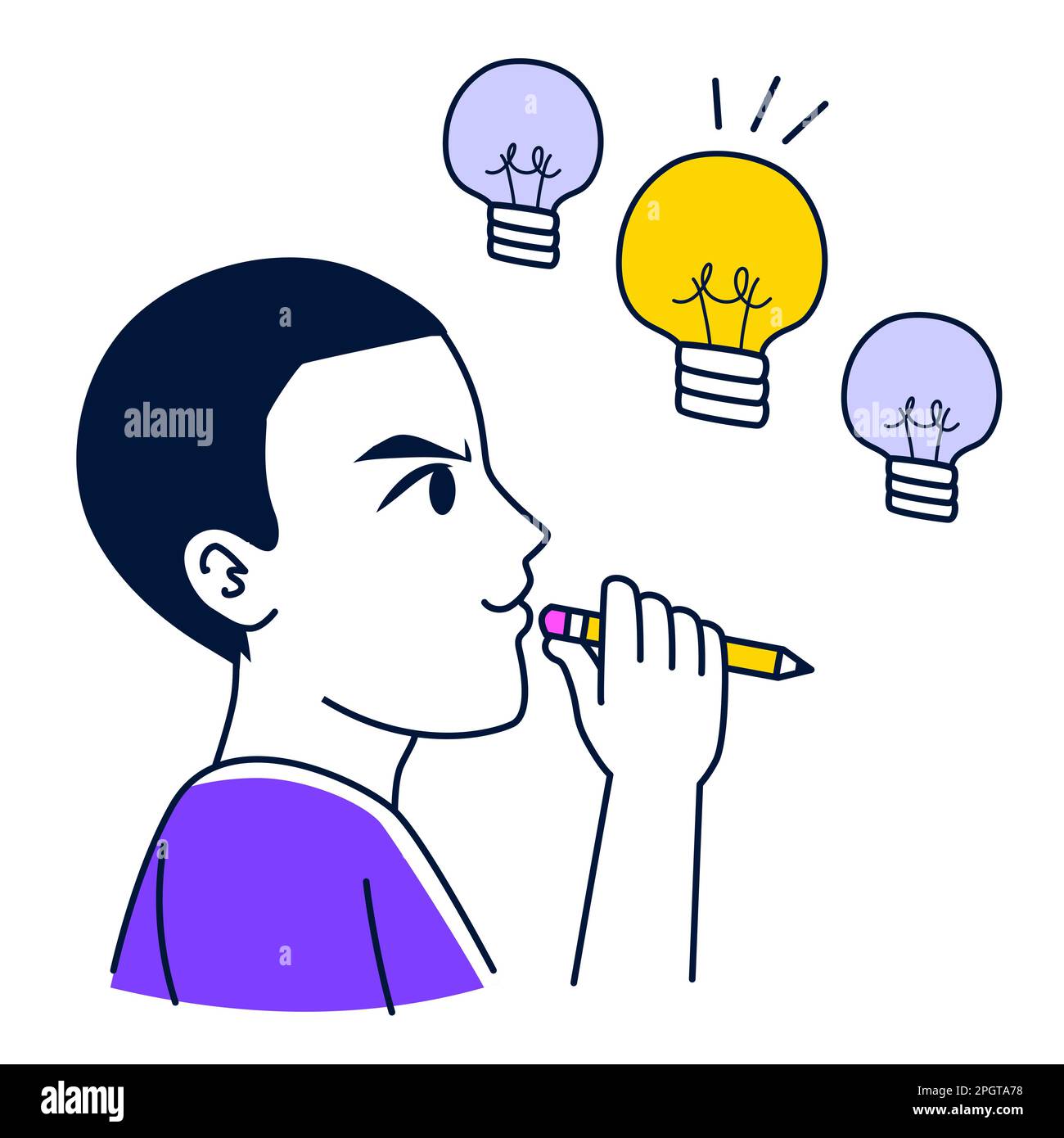 Flat vector illustration of man having ideas. Imagination flow and ...