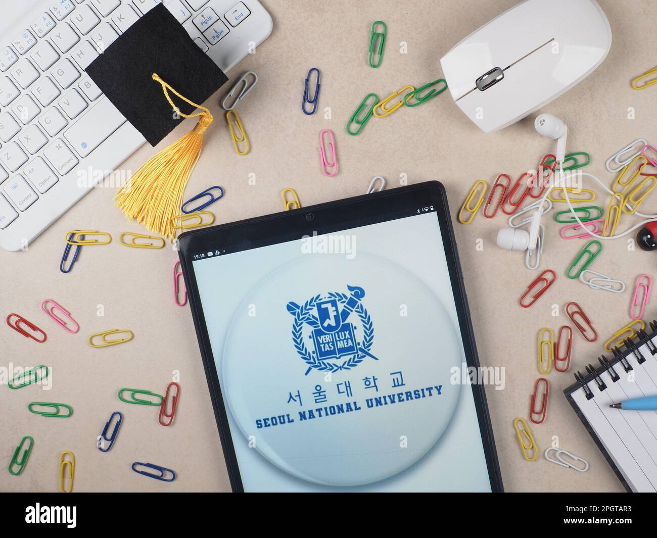 In this photo illustration, Seoul National University logo seen ...