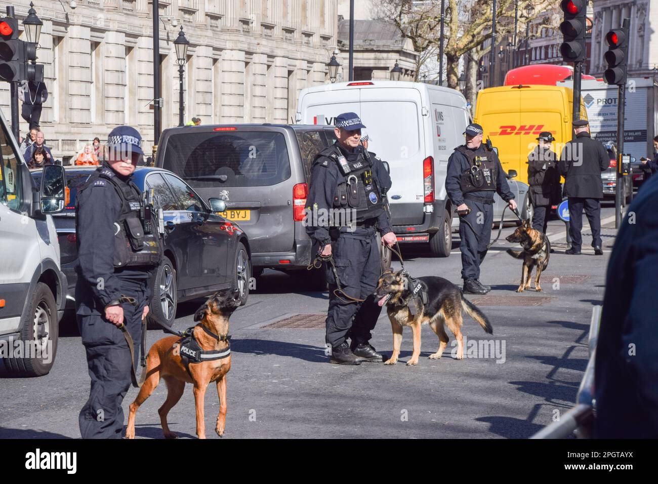 London, UK. 24th March 2023. Heavy security as crowds of British ...