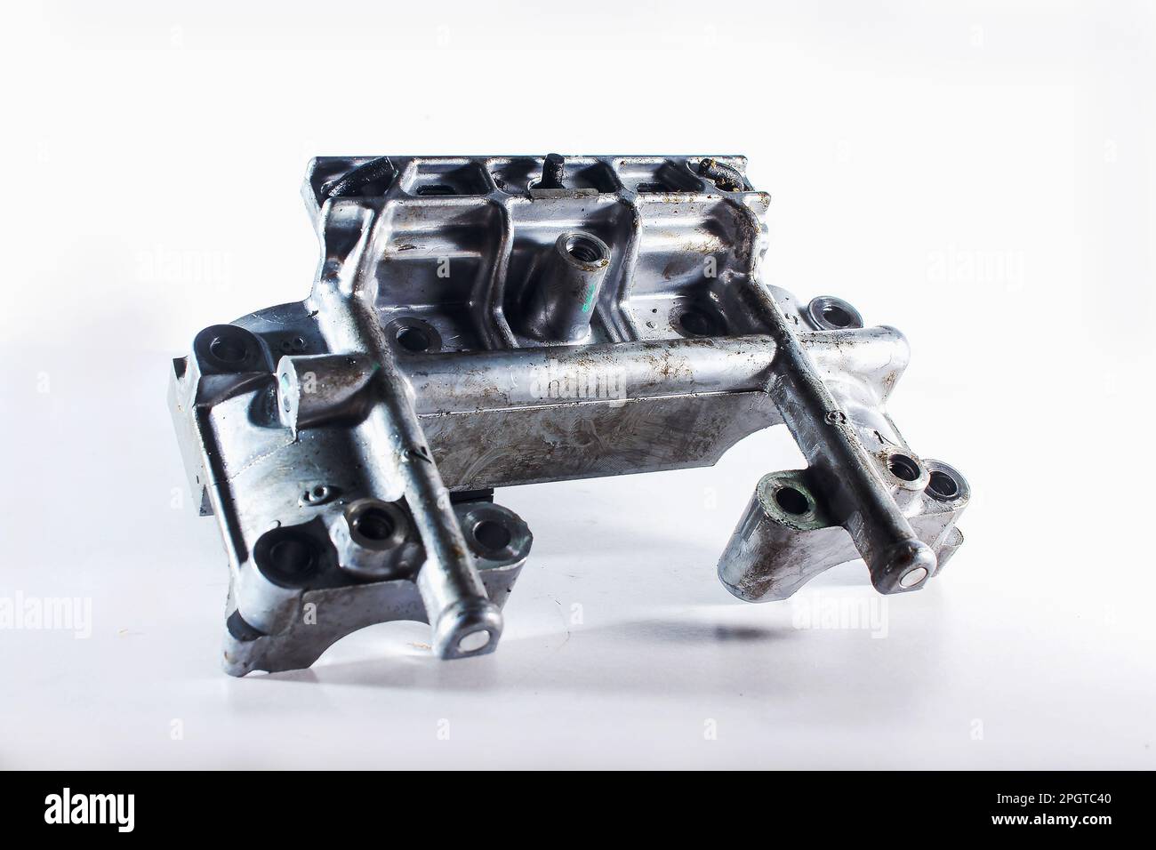 Old motorcycle spare parts on a white background. Motorcycle parts that ...