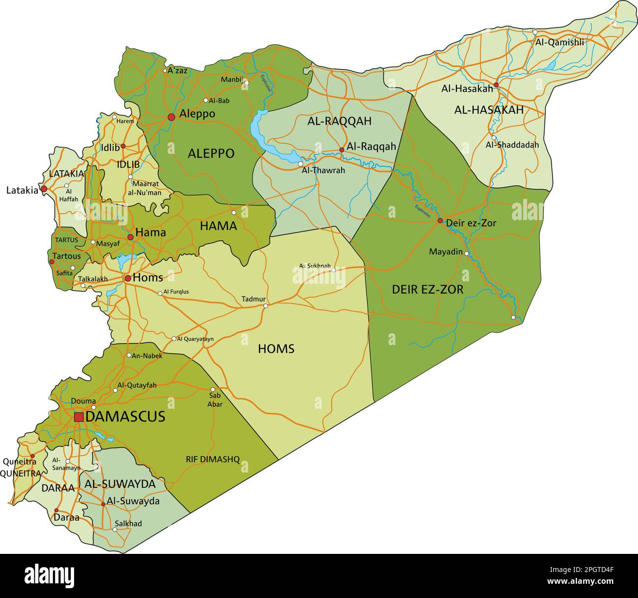 Highly detailed editable political map with separated layers. Syria ...