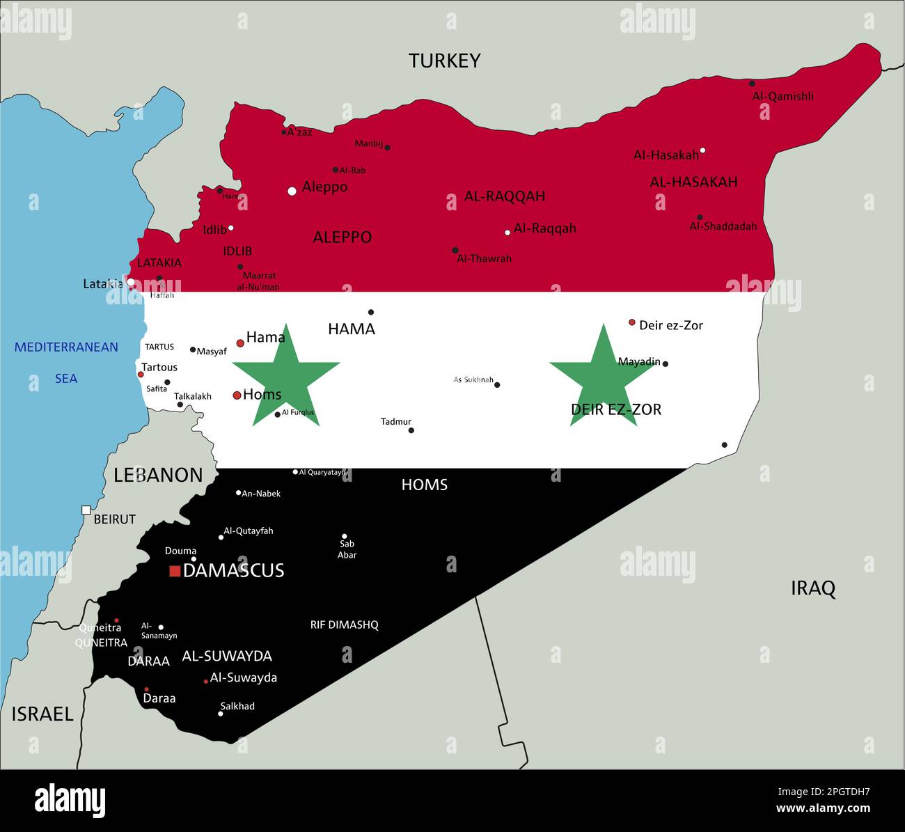 Syria highly detailed political map with national flag Stock Vector ...