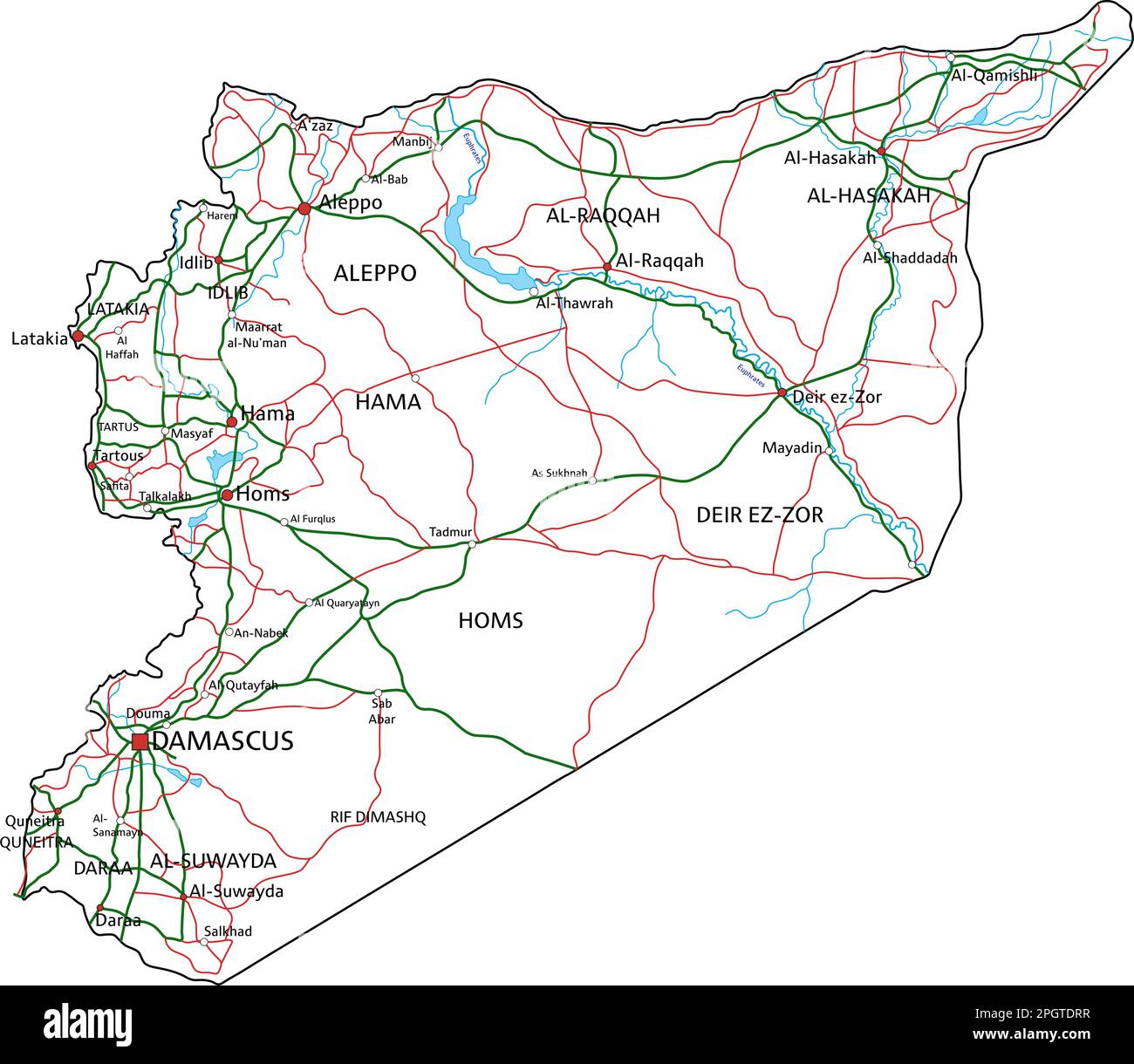 Syria road and highway map. Vector illustration Stock Vector Image ...