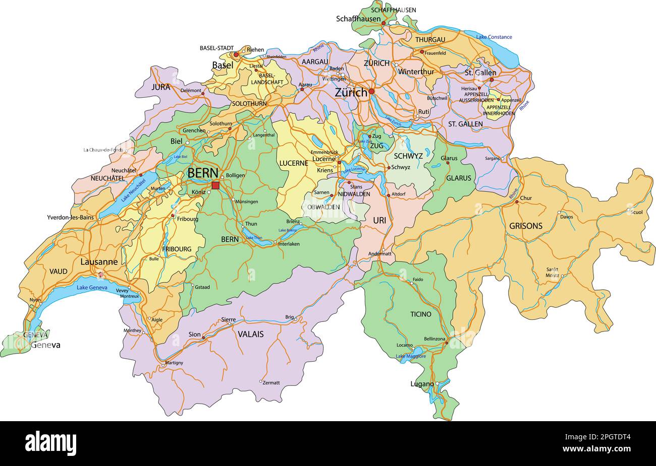 Switzerland - Highly detailed, editable political map with labeling ...