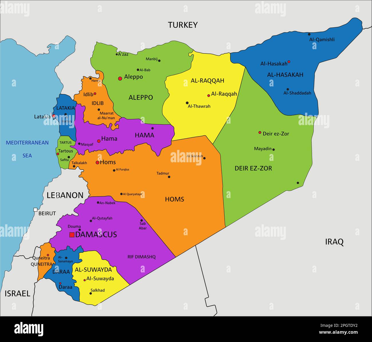 Colorful Syria political map with clearly labeled, separated layers ...