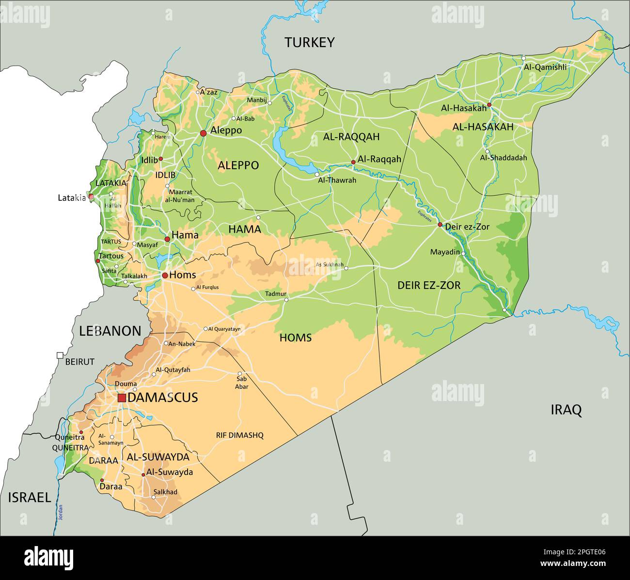 High detailed Syria physical map with labeling Stock Vector Image & Art ...