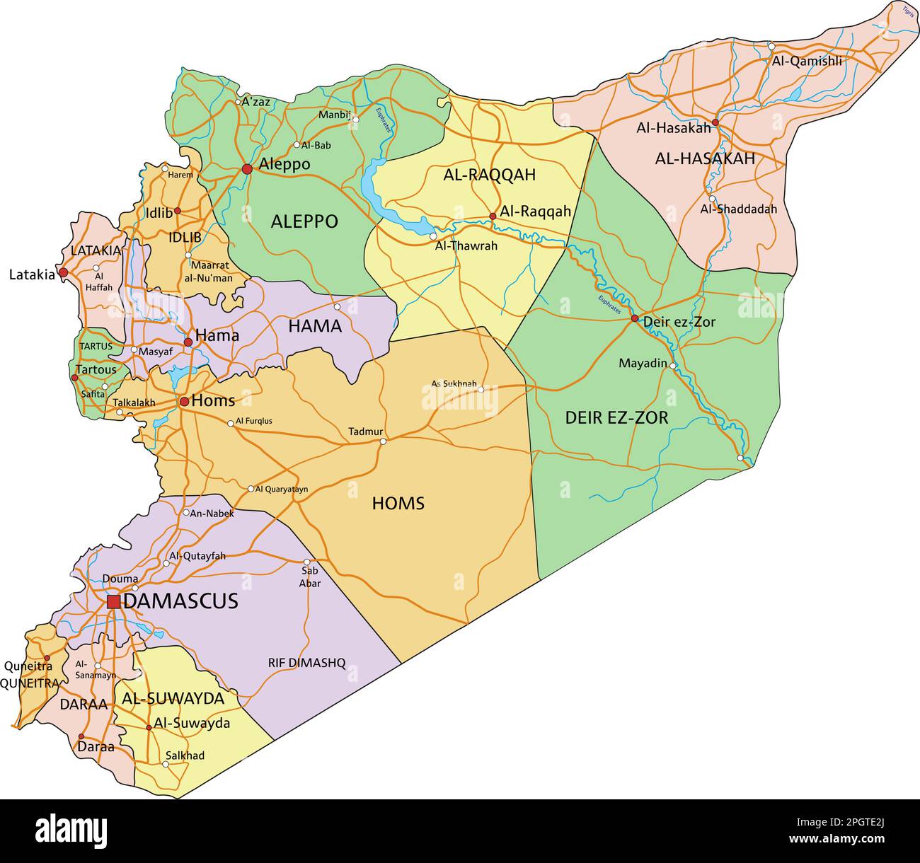 Syria - Highly detailed, editable political map with labeling Stock ...