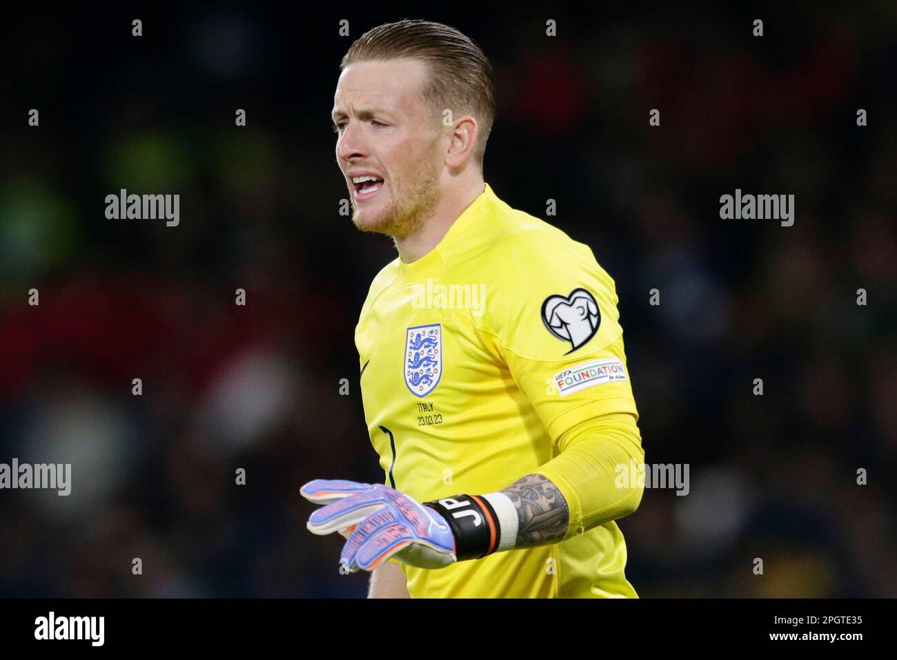 England's goalkeeper Jordan Pickford (Everton) gesticulate during ...