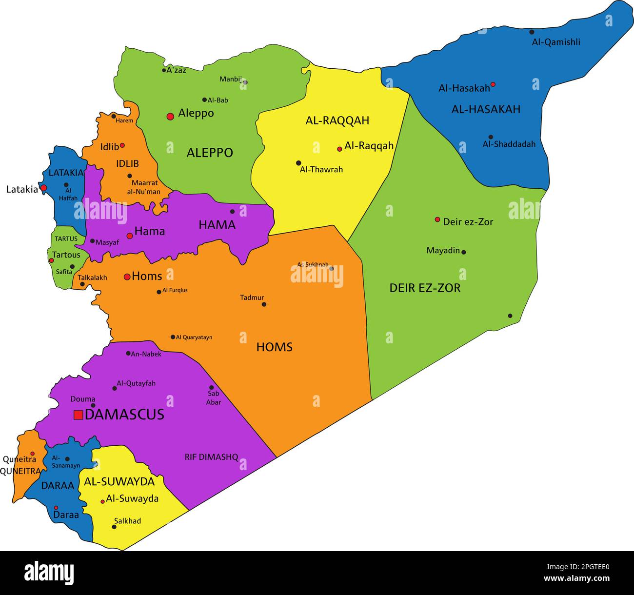 Colorful Syria political map with clearly labeled, separated layers ...