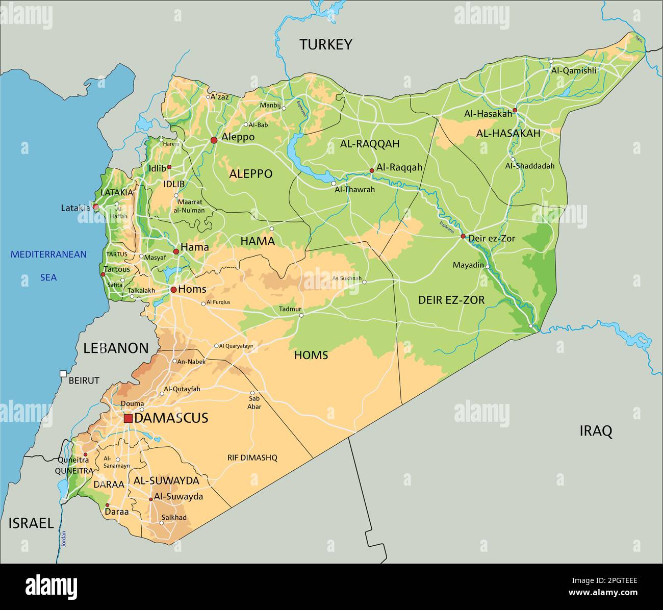 High detailed Syria physical map with labeling Stock Vector Image & Art ...