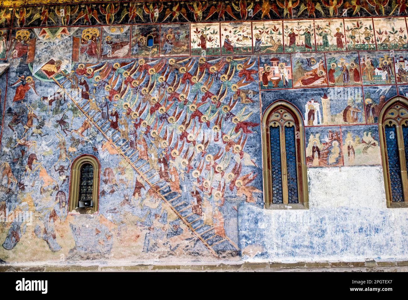 Stairway to Heaven or the ladder of virtues fresco Sucevita monastery ...