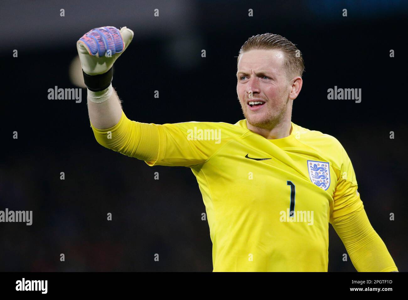 England goalkeeper jordan pickford celebrates scoring hi-res stock ...