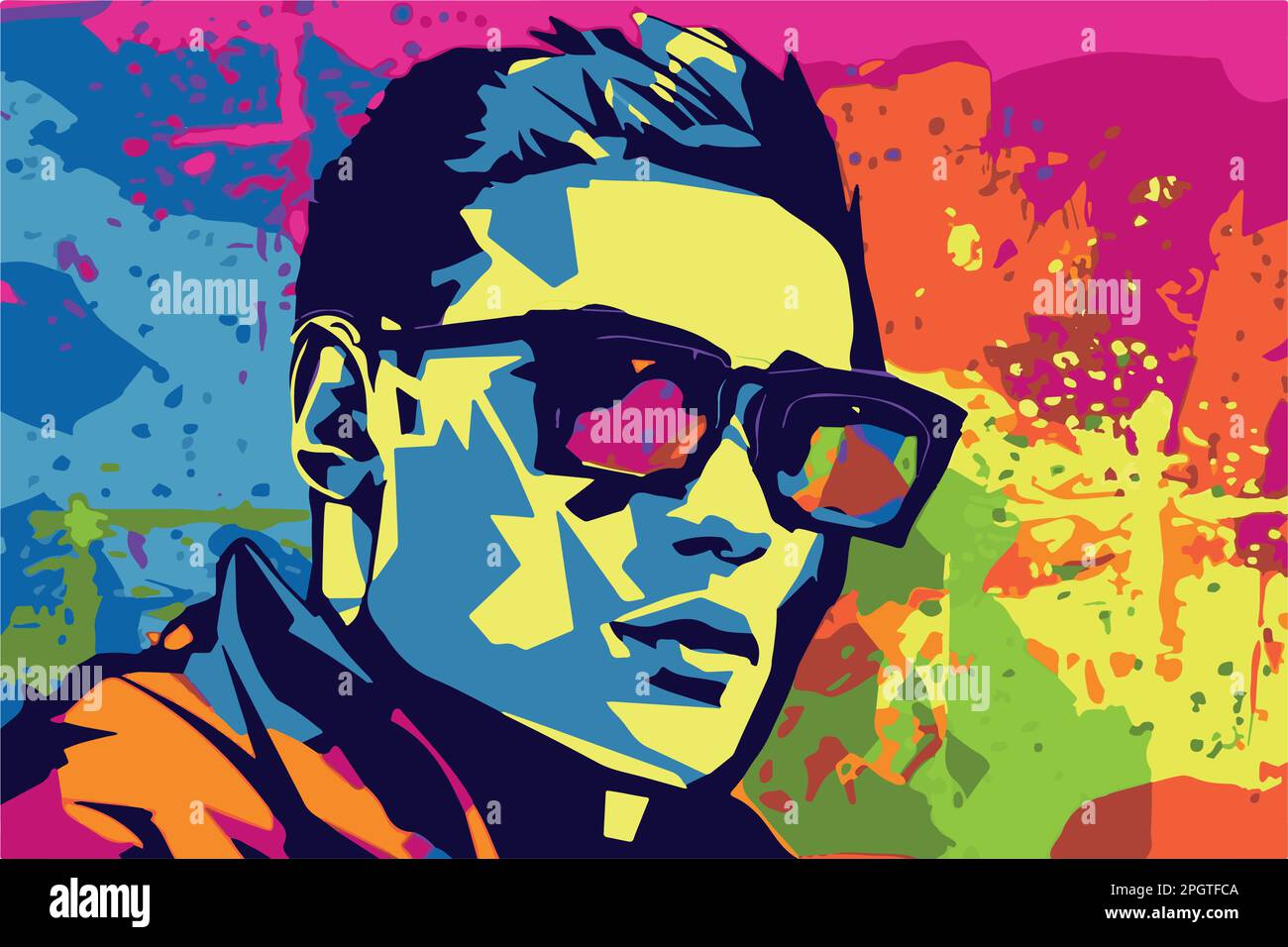 Man With Sunglasses Colorful Cartoon Pop Art Style Vector Drawing Of