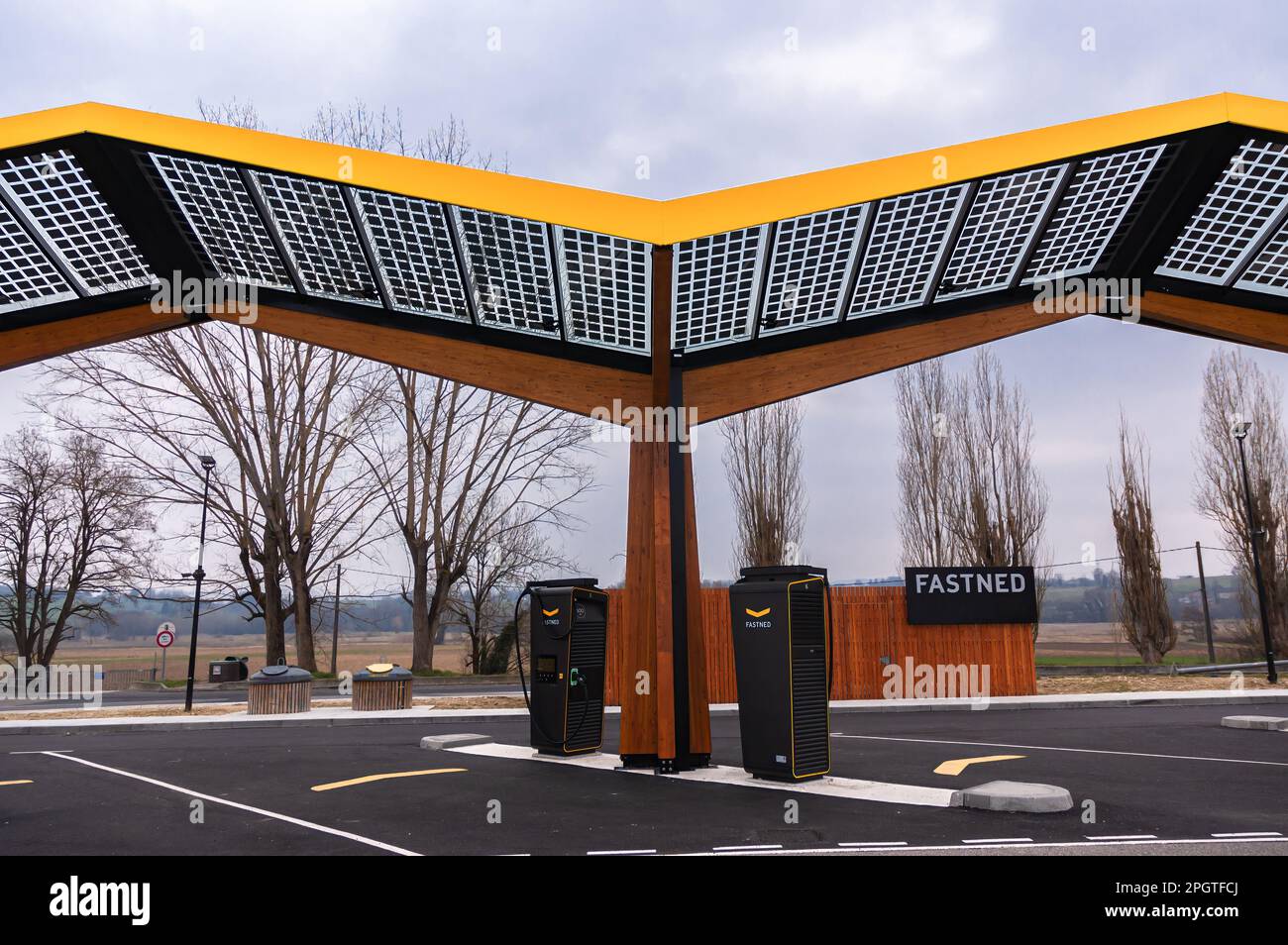 Romagnieu, France - March 2, 2023: Electro charging station of Fastned ...